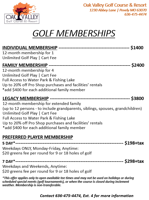 Memberships - Oak Valley Golf Course and Resort